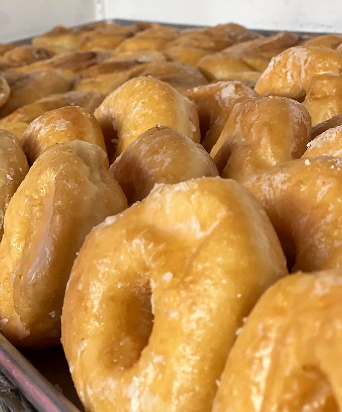 Golden-brown perfection lined up like delicious soldiers. These glazed beauties have converted more diet-breakers than any food in Ohio.