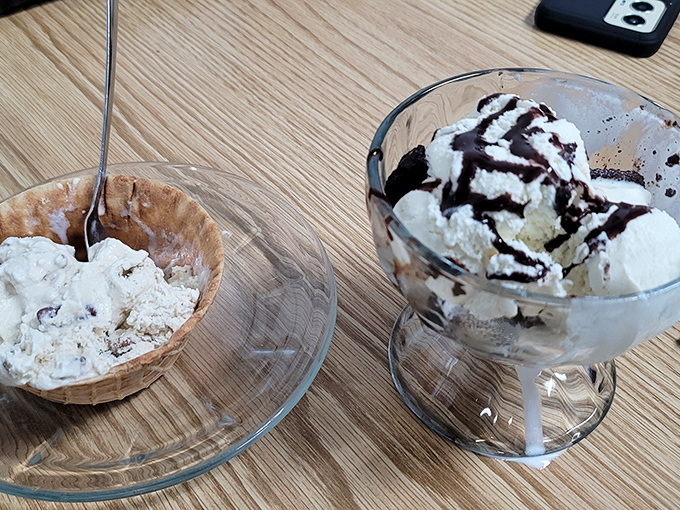 Ice cream so good it deserves its own ZIP code. The vanilla bean swirled with chocolate sauce isn't just dessert&mdash;it's therapy in a glass dish.