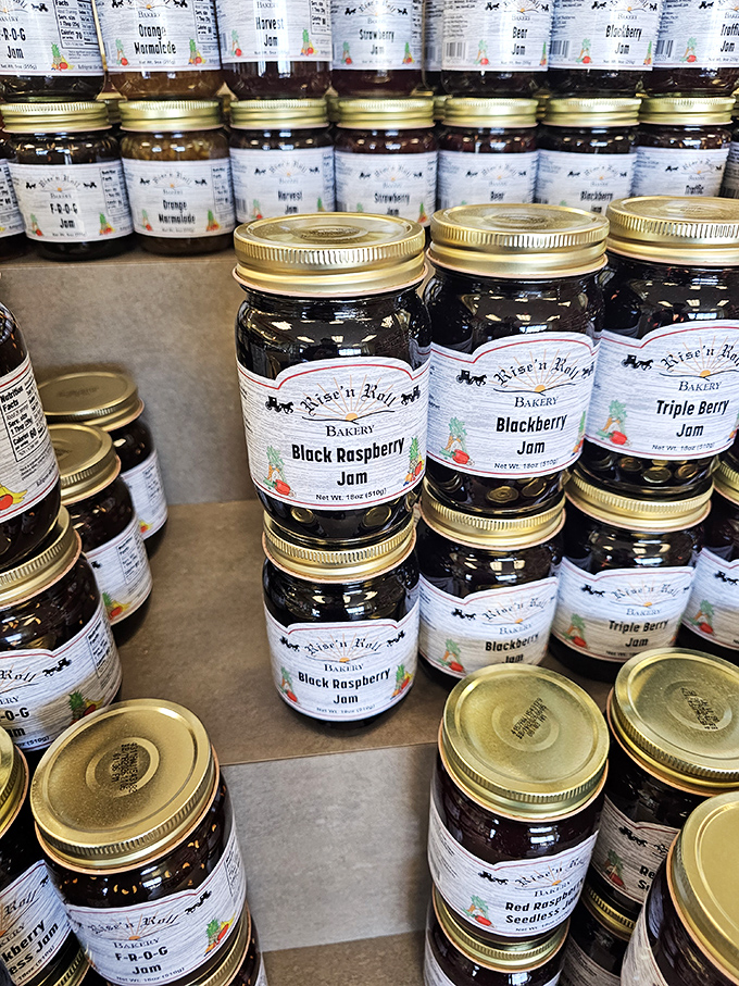 Jars of homemade jam stand like soldiers of sweetness, ready to transform your ordinary toast into a breakfast worthy of royalty.