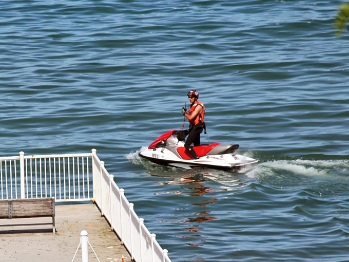 Safety meets recreation as patrol staff monitor the waters. Like a scene from Baywatch&mdash;minus the slow-motion running and with significantly more practical swimwear.