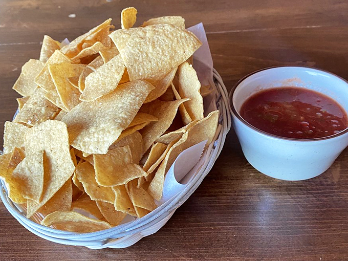 These aren't just chips and salsa &ndash; they're the opening act to a flavor concert. Crisp, golden, and ready for their salsa swimming lesson.