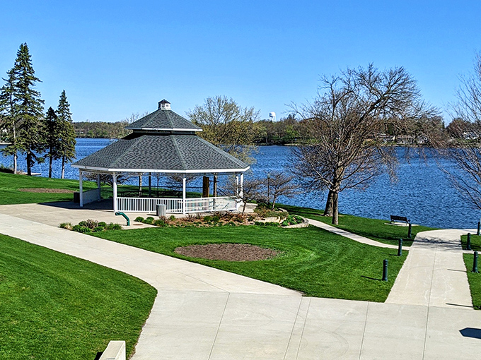 A lakeside gazebo offers the perfect spot for contemplation, romance, or pretending you're in a Nicholas Sparks novel without the tragic ending.