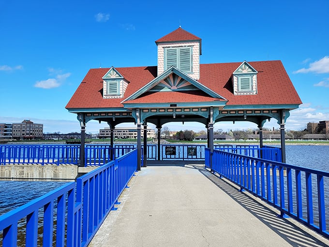 The charming waterfront gazebo isn't trying to be fancy; it's just quietly offering million-dollar views that cost absolutely nothing to enjoy.