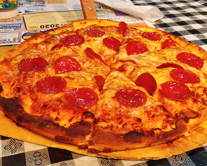 Pizza perfection in Pennsylvania. That golden-brown crust and generous pepperoni coverage would make even a New Yorker nod in approval.