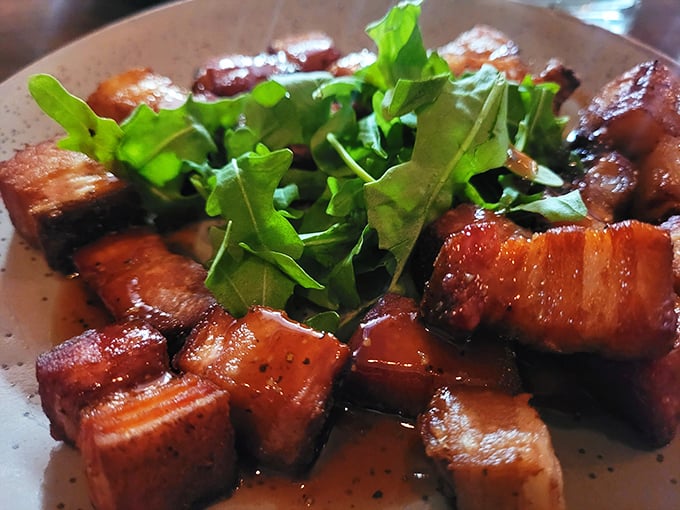 Pork belly cubes glistening with caramelization. These little flavor bombs are what bacon dreams of becoming when it grows up. 