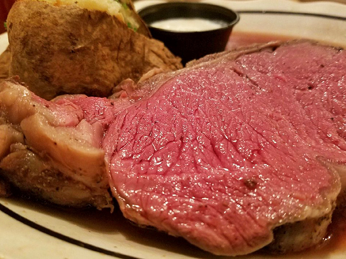 The prime rib at Broiler isn't just cooked&mdash;it's respected. That perfect pink center speaks of patience and precision that no microwave could ever replicate.