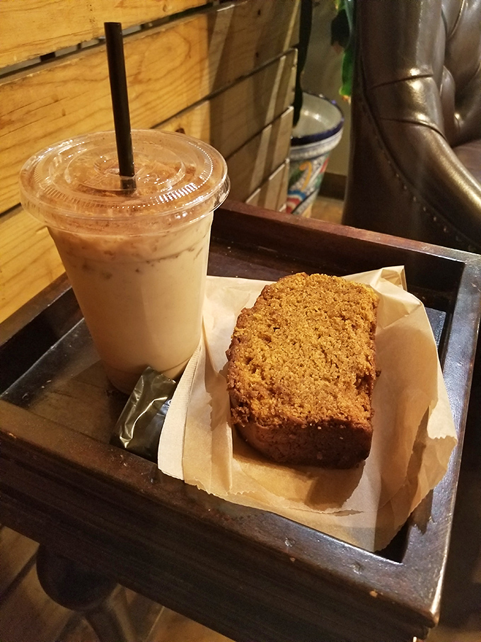 The pumpkin bread and iced coffee create that perfect "treat yourself" moment we all deserve but rarely schedule into our calendars.