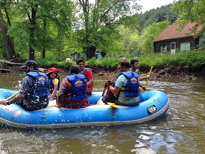Nothing says "family bonding" like navigating gentle rapids together. These rafters are collecting memories that will outlast any souvenir.