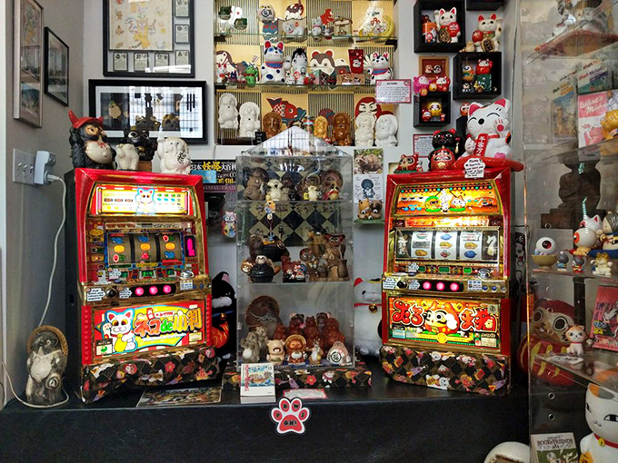 Even the slot machines here feature lucky cats! These colorful gaming cabinets prove fortune comes in many forms &ndash; some more literal than others.