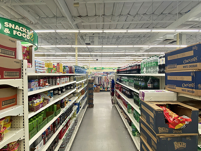 Snack attack central! Name-brand munchies line these aisles like old friends who suddenly became much more affordable to hang out with.