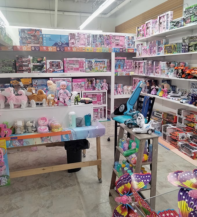A toy paradise that would make any grandparent the family hero. Childhood dreams stacked neatly on shelves, waiting for the right imagination.