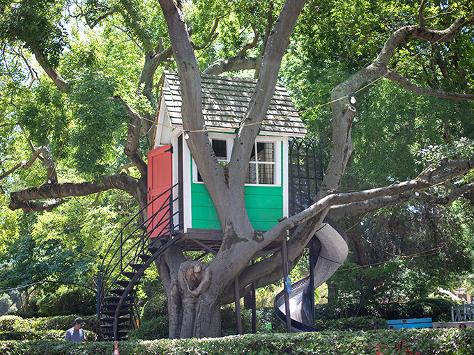 This whimsical treehouse would make Swiss Family Robinson jealous, offering pint-sized adventurers a bird's-eye view of their storybook kingdom.