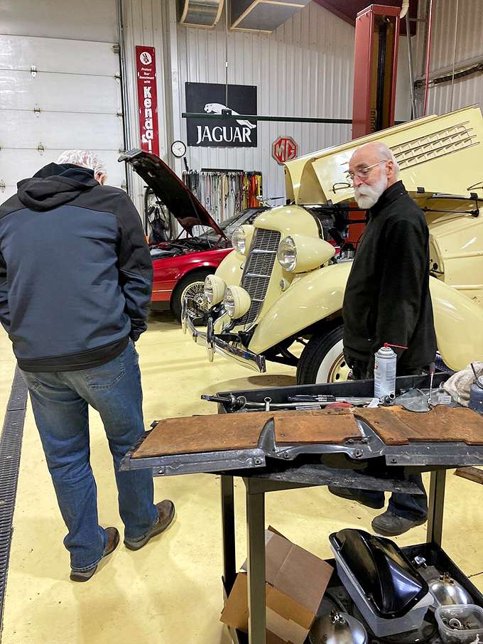 In the workshop, automotive history gets the white-glove treatment. This cream-colored classic isn't just restored&mdash;it's reborn through passionate craftsmanship.