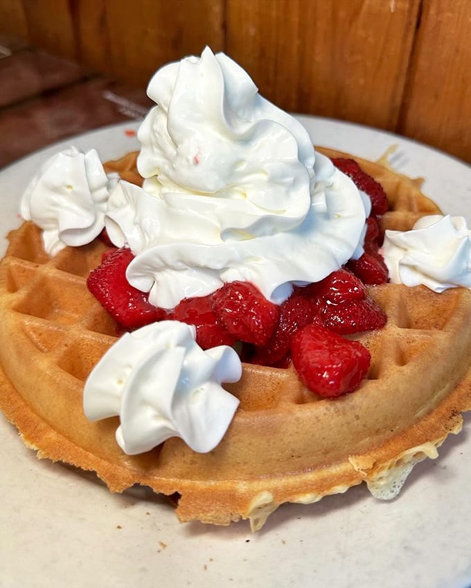 This Belgian waffle doesn't need a passport to impress. Fresh strawberries and a cloud of whipped cream create breakfast nirvana.