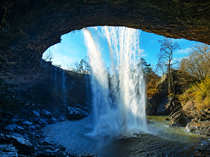 Noccalula Falls puts on nature's most impressive magic show, dropping 90 feet into a gorge with the dramatic flair of a Broadway finale.