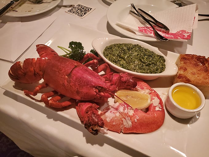 This whole lobster arrives like royalty at your table, complete with drawn butter and enough meat to feed a small village.