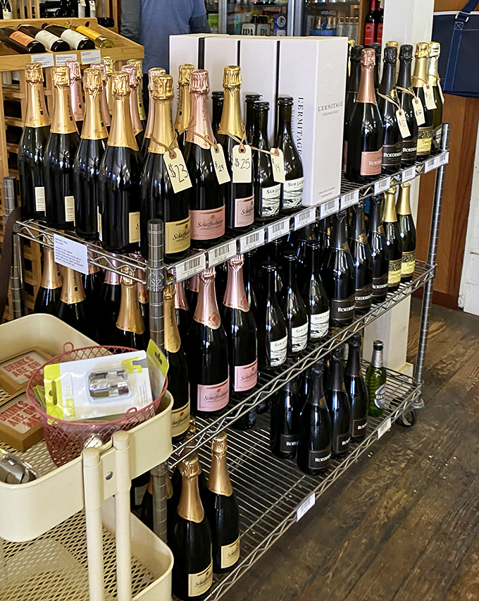The champagne selection that says, "Yes, we're a tiny store in a tiny town, but we understand life's important celebrations require proper bubbles."