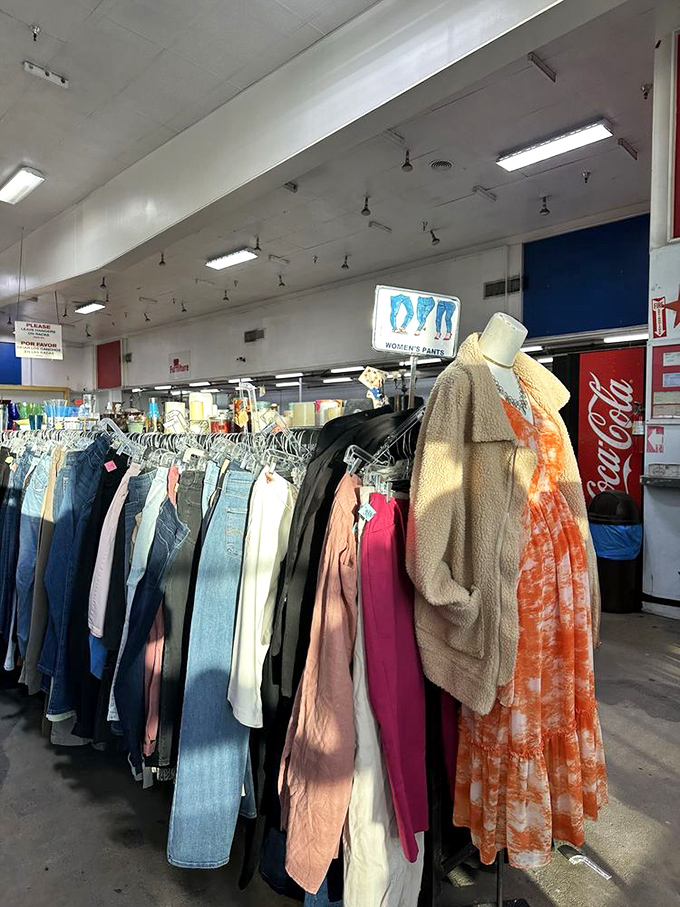 Women's clothing displays showcase fashion from every era, proving that style truly is cyclical and endlessly entertaining.