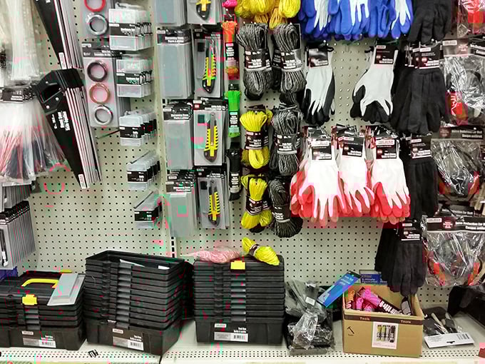 A hardware section that would make MacGyver weep with joy&mdash;tools, gloves, and cords for every imaginable household emergency.