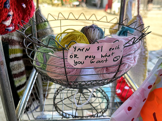 Honor system at its finest: grab some yarn and pay what feels right in this desert oasis. 