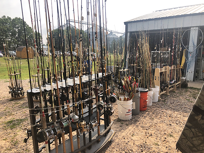 Military flags flutter in the breeze as shoppers navigate a sea of possibilities&mdash;from fishing gear to farmhouse finds.