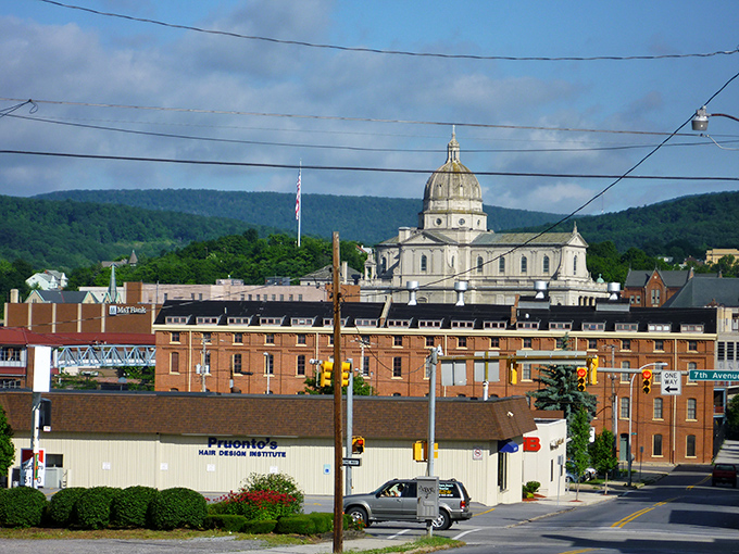 Altoona's historic buildings tell stories of railroad glory days, nestled against the backdrop of rolling mountains. Norman Rockwell could've painted this!