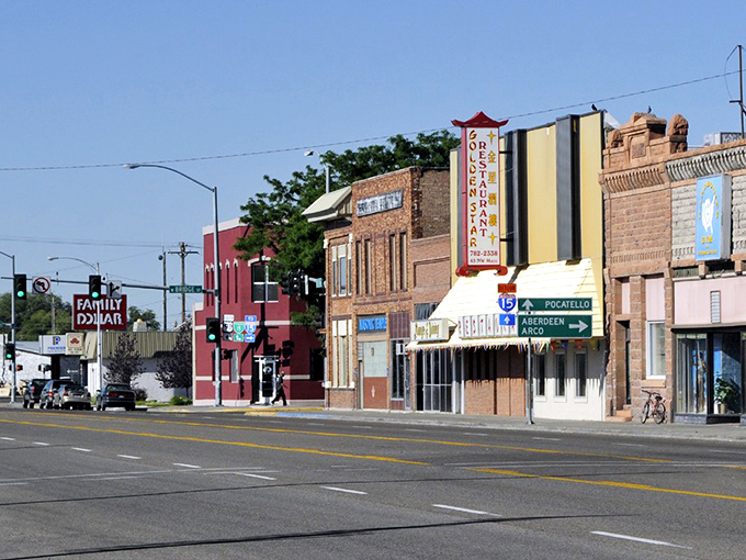 Blackfoot's historic downtown corner building anchors the community, its classic architecture a testament to the town's enduring character.