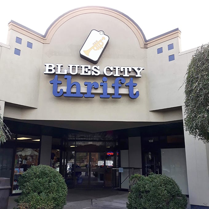 Blues City's trumpet logo hints at the Memphis melody of amazing finds waiting inside.