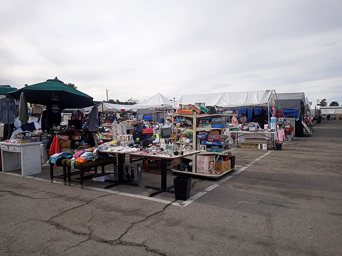 Early birds catch the deals at this no-frills market. Tables loaded with potential treasures await the keen-eyed shopper.
