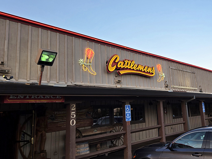 Cattlemen's cowboy-themed entrance says, "Howdy, partner! Hope you brought your appetite to this rodeo of flavor."