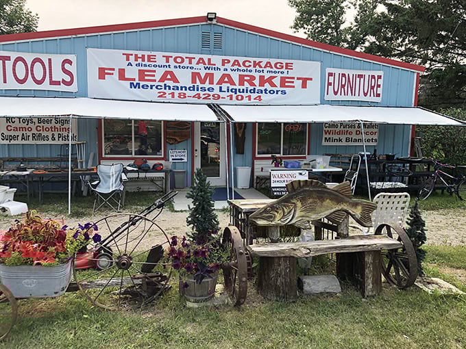 That giant fish isn't the only catch of the day. This blue building houses treasures that would make any Minnesota cabin feel complete.