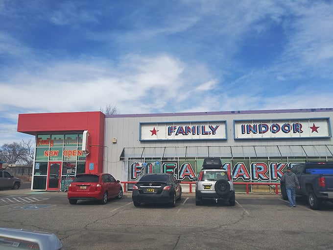 The Family Indoor Flea Market's colorful signage beckons shoppers with the promise of star-quality finds.