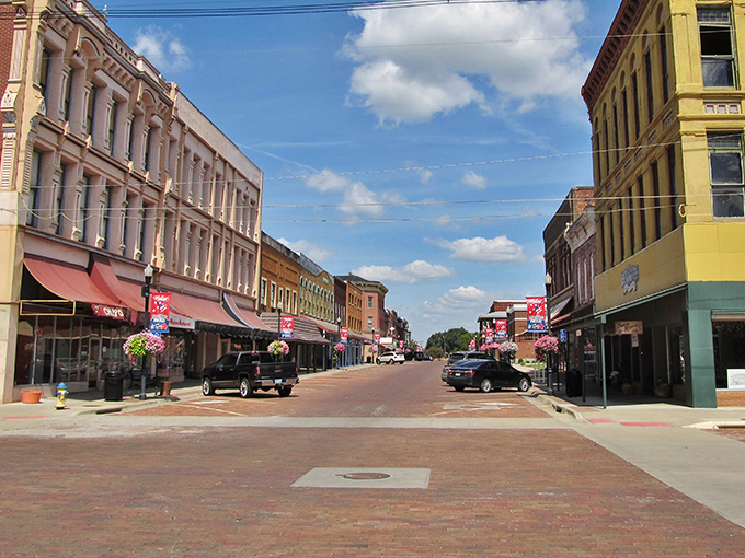 Fort Scott's brick-paved main street looks like a movie set, with colorful historic buildings lining both sides of this charming thoroughfare.