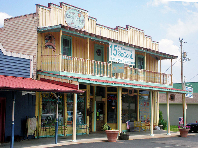 Grand Rivers' waterfront buildings stand tall on stilts, much like your retirement savings will when you discover the town's budget-friendly lifestyle.