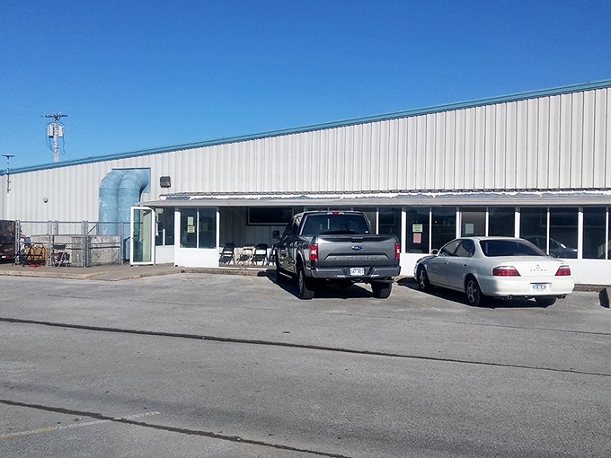 Helping Hands' unassuming exterior hides a warehouse of wonders. Those industrial vents mean serious thrifting business!