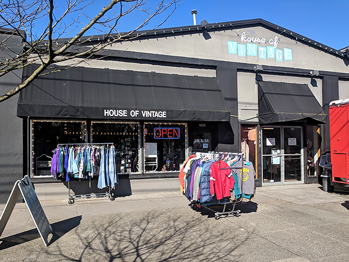 House of Vintage's classic black awnings and sidewalk racks offer a sneak peek at the fashion time capsule within.
