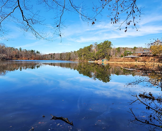 Lake Norman's mirror-like surface reflects the sky perfectly. Twice the blue, double the tranquility!