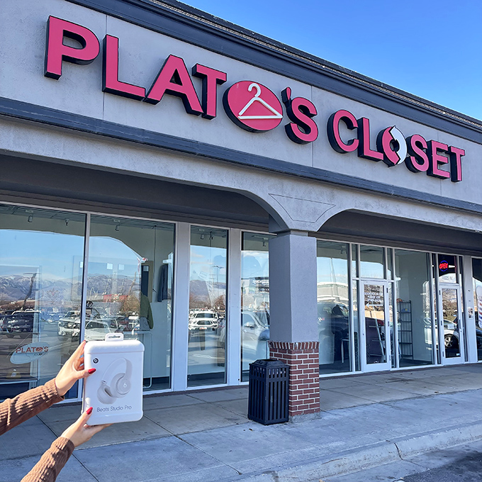 Plato's Closet's vibrant storefront promises fashion-forward finds that won't send your budget into therapy.
