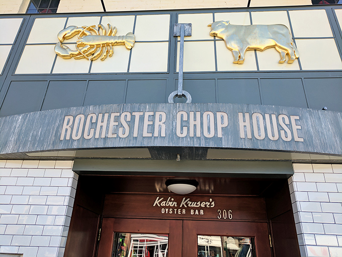 Those golden icons above Rochester Chop House aren't subtle, but neither is the flavor explosion waiting inside. Surf and turf never looked so inviting!