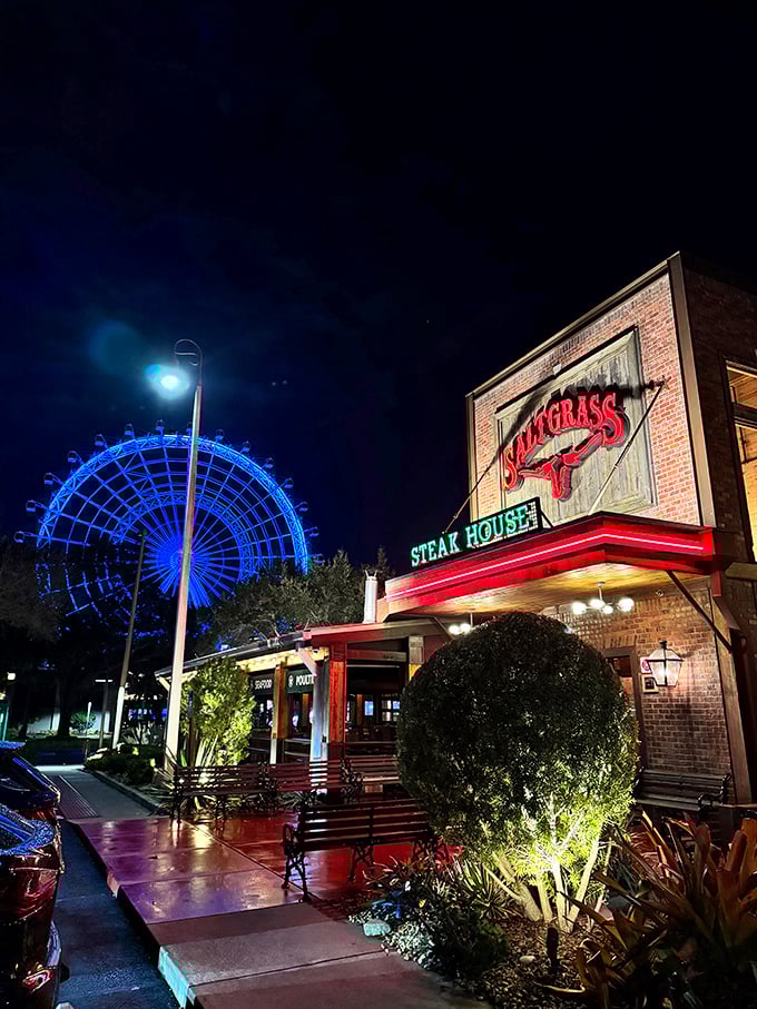 Saltgrass stands tall near Orlando's iconic wheel - a Texas-sized promise of beef excellence in the tourist district.