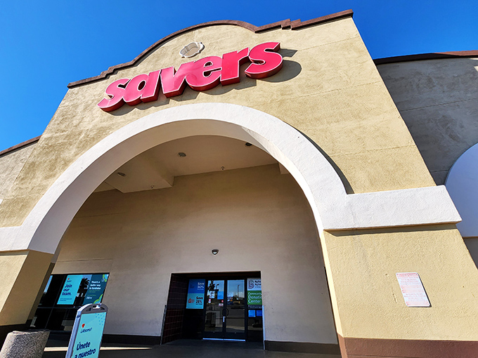 This Savers location greets shoppers with its distinctive red sign&mdash;a beacon for the bargain-obsessed.