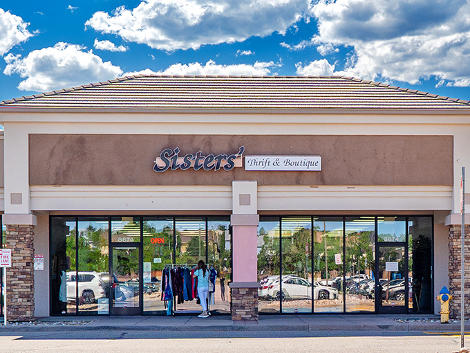 Sisters Thrift & Boutique's elegant storefront promises a more refined secondhand shopping experience. No rummaging required!