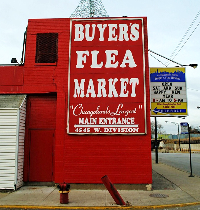 That bold red building isn't playing hard to get&mdash;it's practically shouting "Bargains inside!" to passing shoppers.