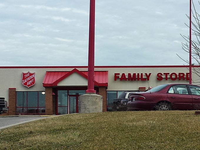 The red shield of savings! This Salvation Army Family Store's distinctive signage promises bargains with a side of community support.