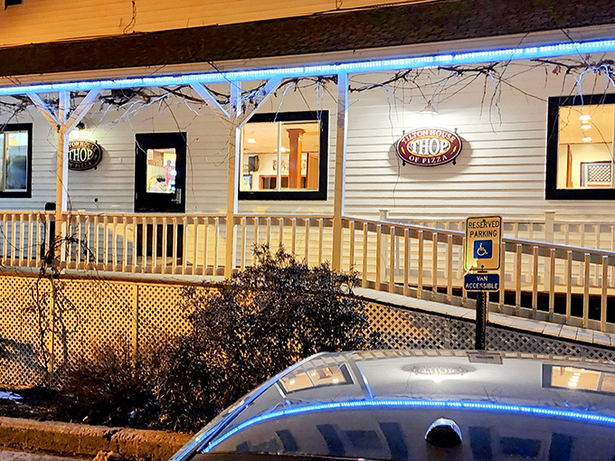Tilton House of Pizza keeps it simple - wooden chairs, tiled floors, and pizza that speaks for itself without any fancy frills.