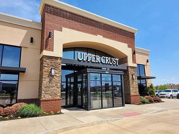 Upper Crust's modern stone facade brings a touch of sophistication to wood-fired pizza. No pretension, just attention to delicious details.