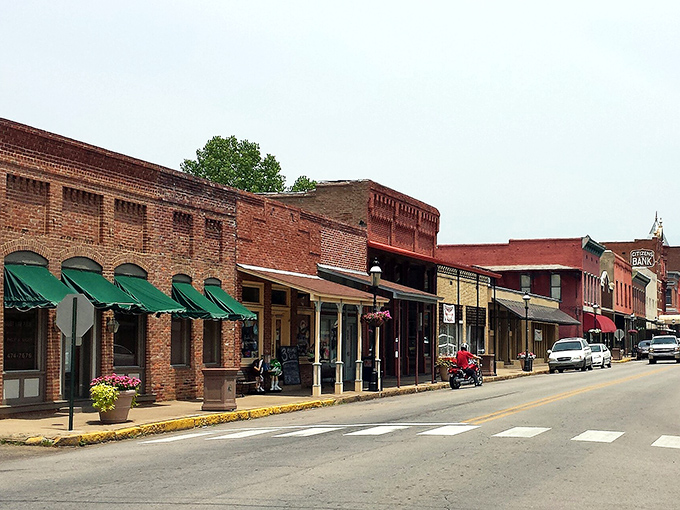 Van Buren's colorful storefronts invite exploration on a sunny day. That polka-dot awning is practically shouting "Come in and browse awhile!"