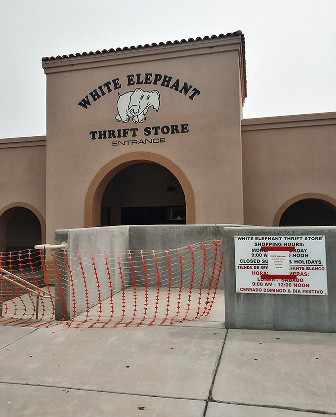 The White Elephant's Spanish-style entrance feels more like you're entering a resort than a thrift store paradise.