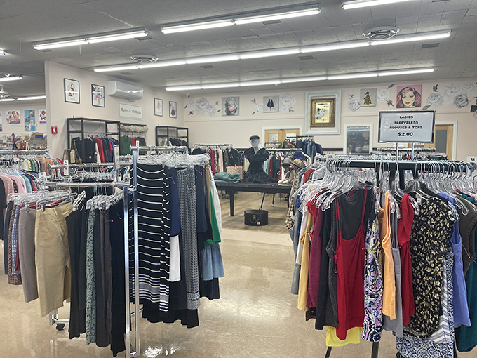 The Bargain Box sign promises exactly what it delivers. This unassuming entrance leads to a wonderland of affordable finds.