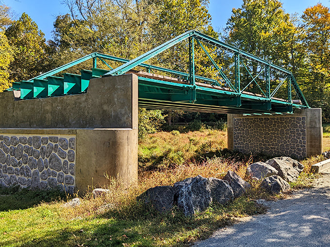 This emerald bridge connects past to present. Cross it and you're walking through chapters of Delaware history.